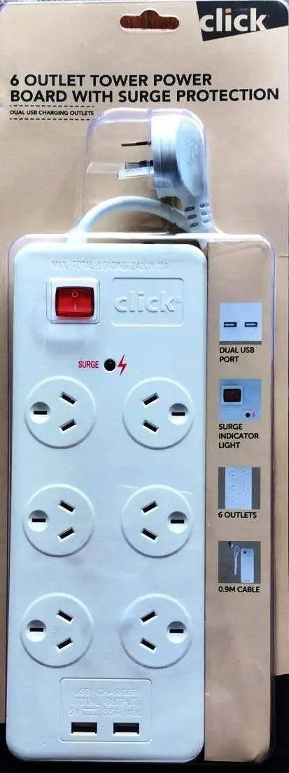 POWERBOARD SURGE PROTECT CLICK 6 OLET 2X — Island Enterprises Limited